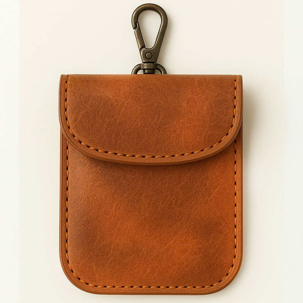 Leather Faraday Bag Key Fob - Brown