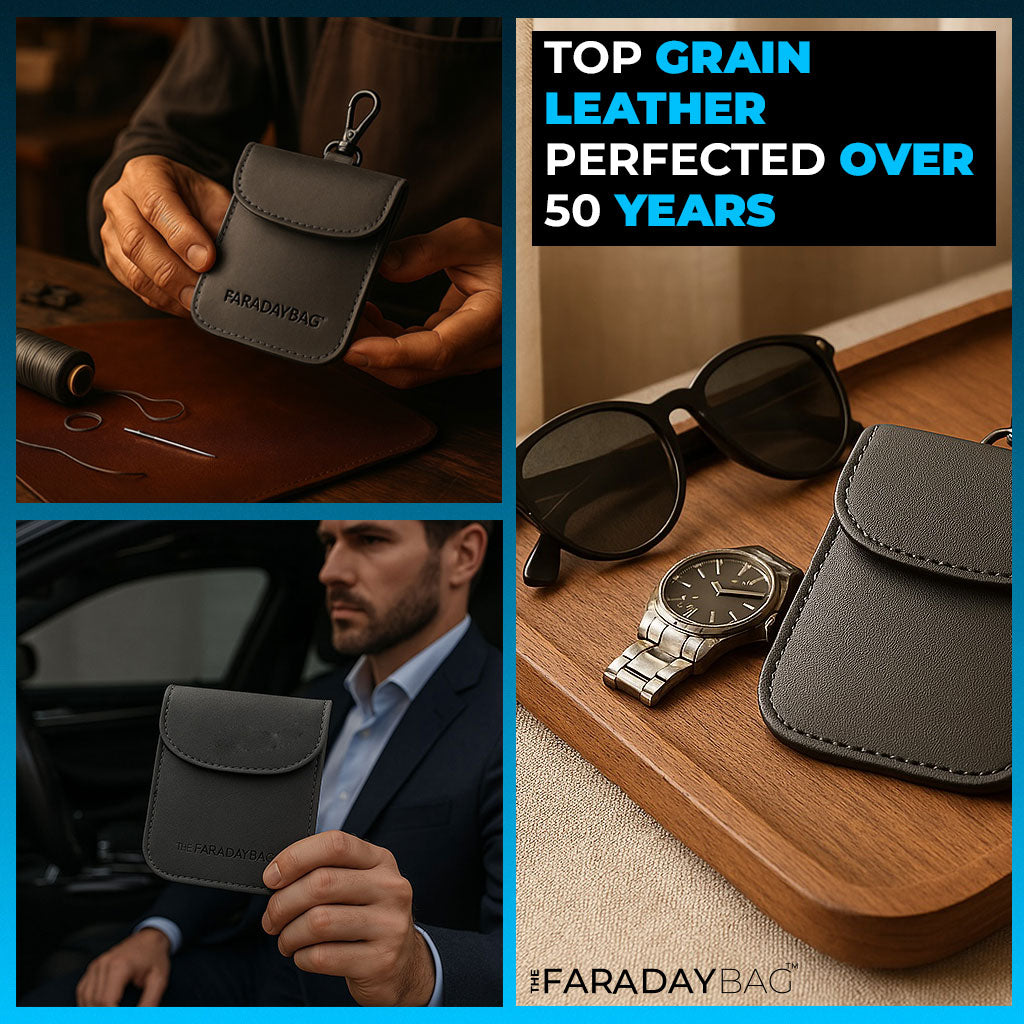 Leather Faraday Bag Key Fob - Dark Grey