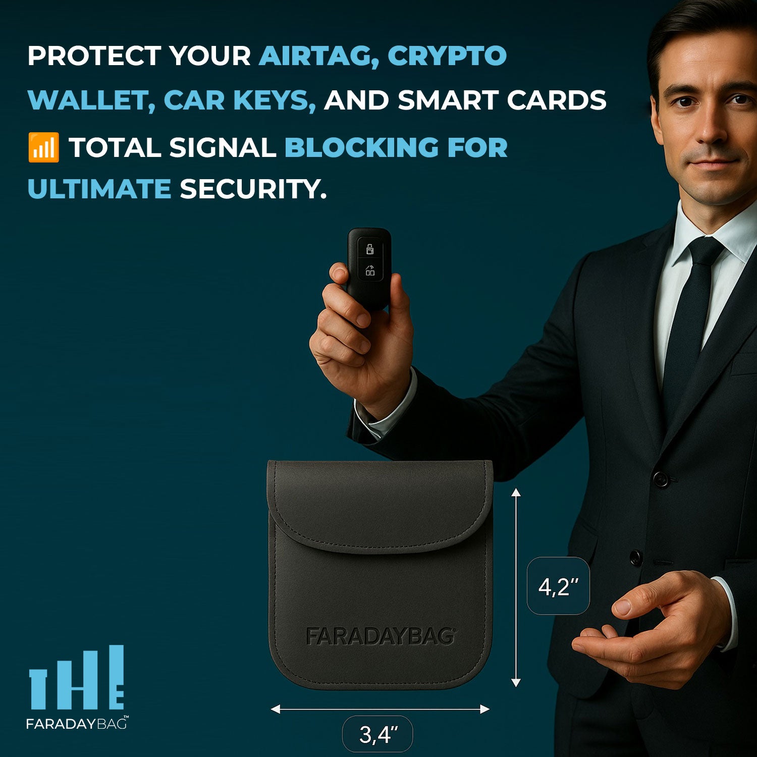 Leather Faraday Bag Key Fob - Dark Grey
